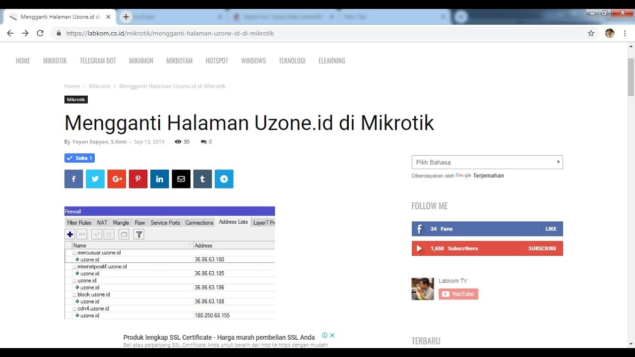 Mengganti Halaman Uzone.id di Mikrotik - YouTube