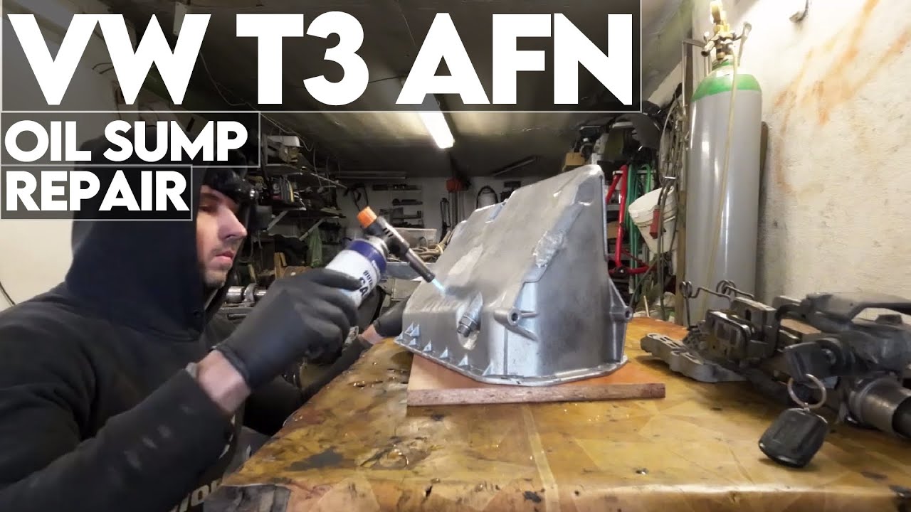VW T3 oil sump repair after 4x4 driving - YouTube