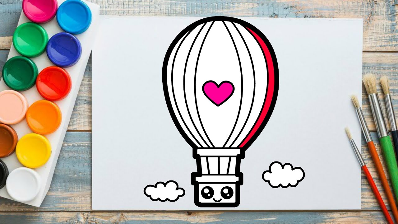 how to draw cute air balloon | easy hot balloon drawing #colouringpages ...
