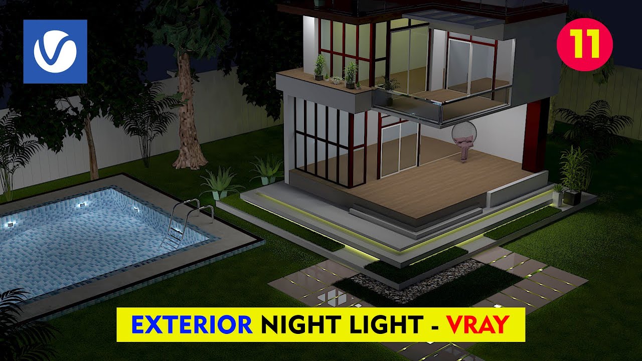 Night Lighting of Exterior Design [Class 11] PART-2 | V-Ray Lighting ...