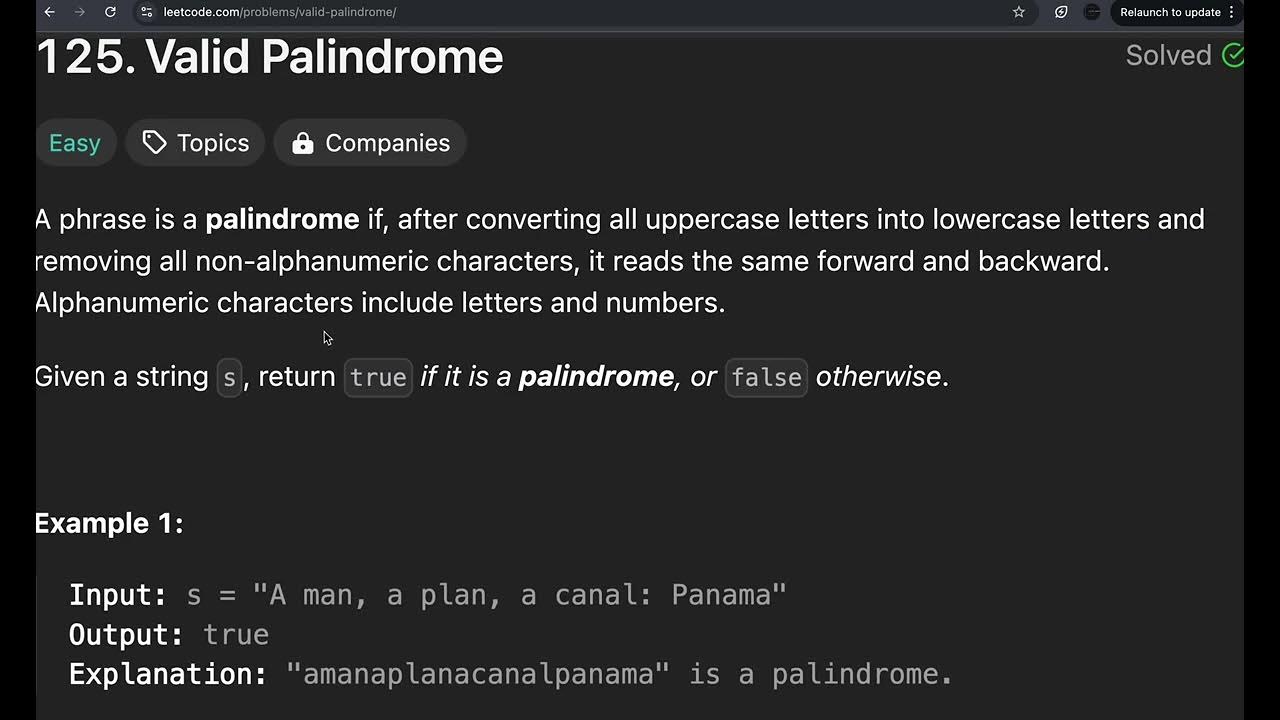 Valid Palindrome Easy Two Pointer Solution Explained Leetcode 125