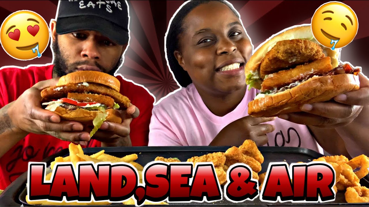 THE LAND, SEA AND AIR BURGER CHALLENGE BY MUKBANG BULLS AND FRIENDS ...