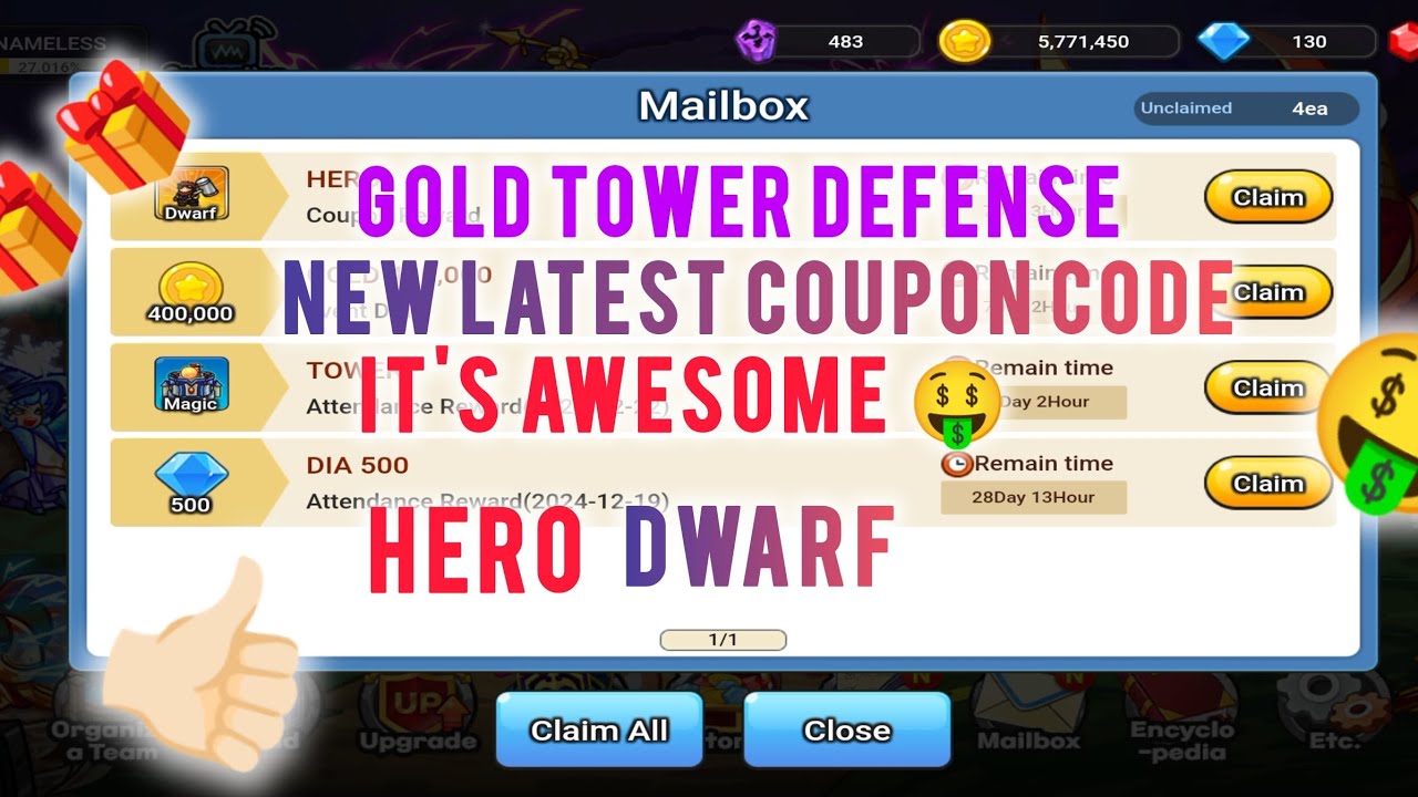 Gold tower defense - new latest coupon code, get hero dwarf #busidol # ...