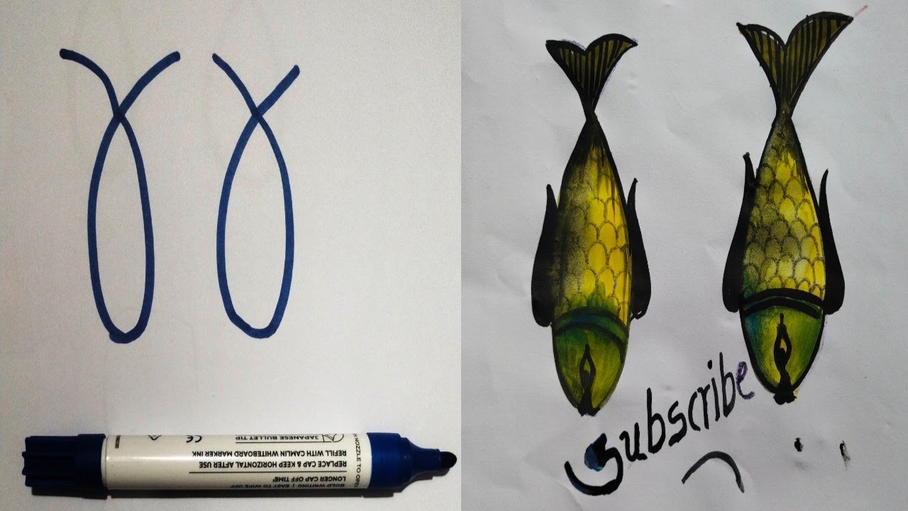 How to draw fish with ૪૪ number | drawing fish for beginners | easy ...
