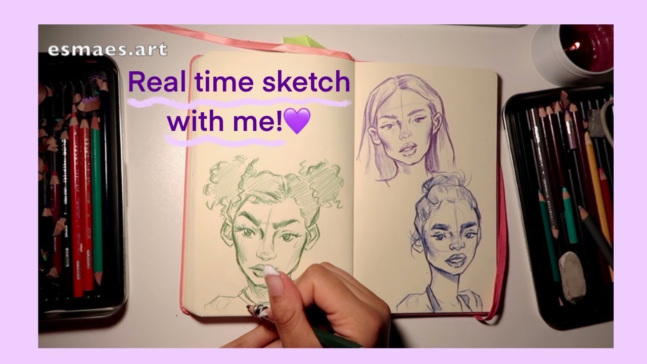 Real time sketch with me! Drawing on a double-paged spread in my ...