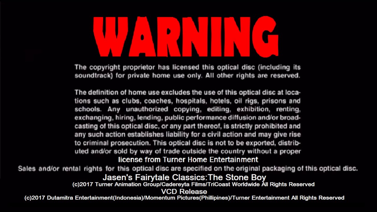 Warning Screen from the Jasen's Fairytale Classics VCD of The Stone Boy ...