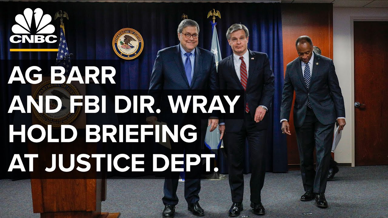 Attorney General Barr and FBI Director Wray hold a briefing at the DOJ ...