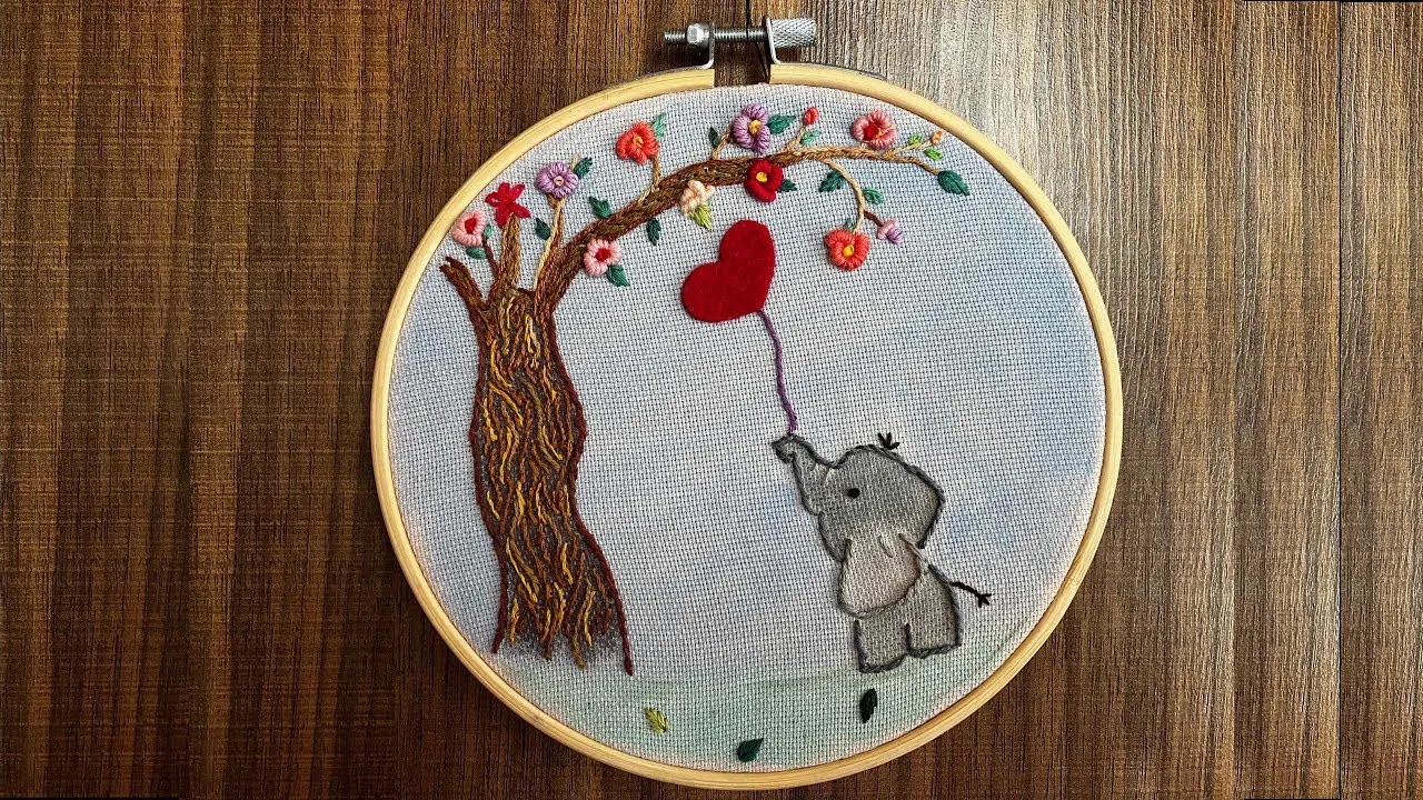 Cute Elephant Embroidery Hoop Art - YouTube