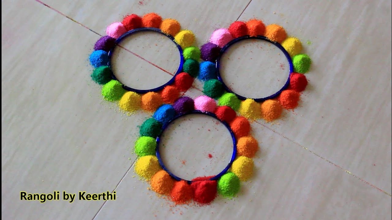 Very easy flower rangoli design for Holi l Holi rangoli designs with ...