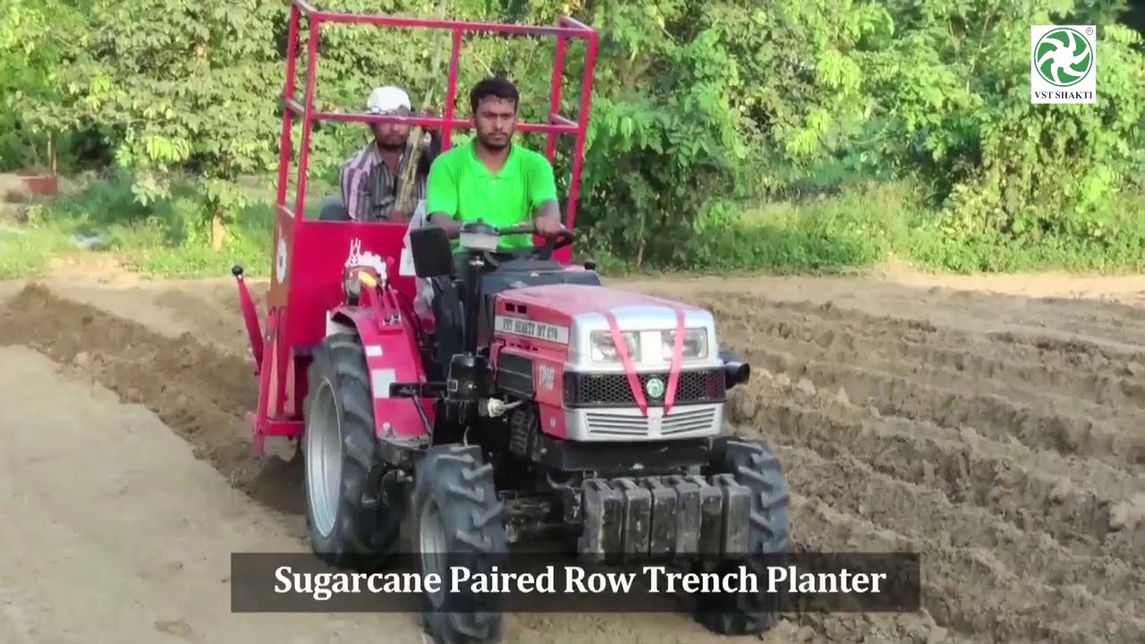 Paired Row Trench Planter using VST Shakti Viraat Tractor - YouTube