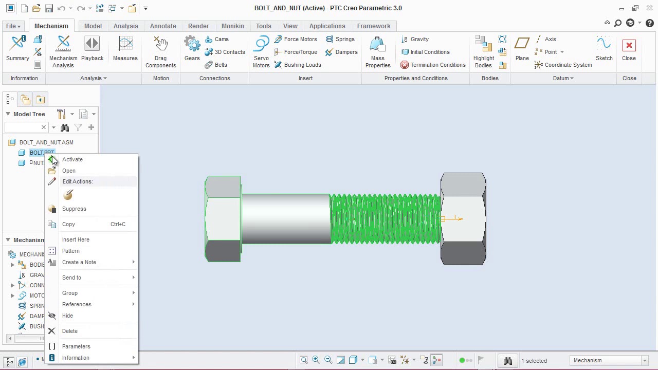 🔖 Animation of Bolt and Nut Using Creo Mechanism tirumala cadd - YouTube