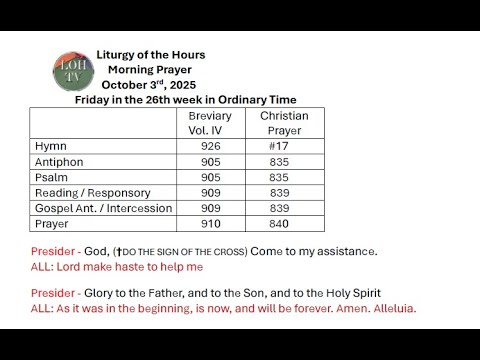 Liturgy of the Hours Morning Prayer October 3, 2025 - YouTube