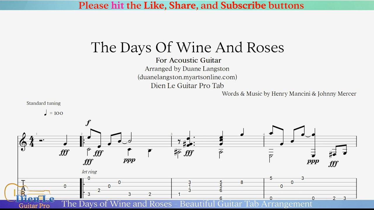 The Days of Wine and Roses - Beautiful Guitar Tab Arrangement - YouTube