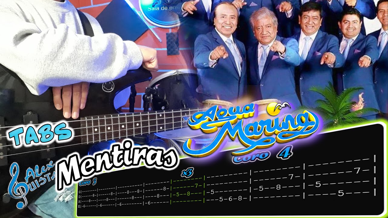 Mentiras Nada Mas/Agua Marina/Tab de Bajo/Cover - YouTube