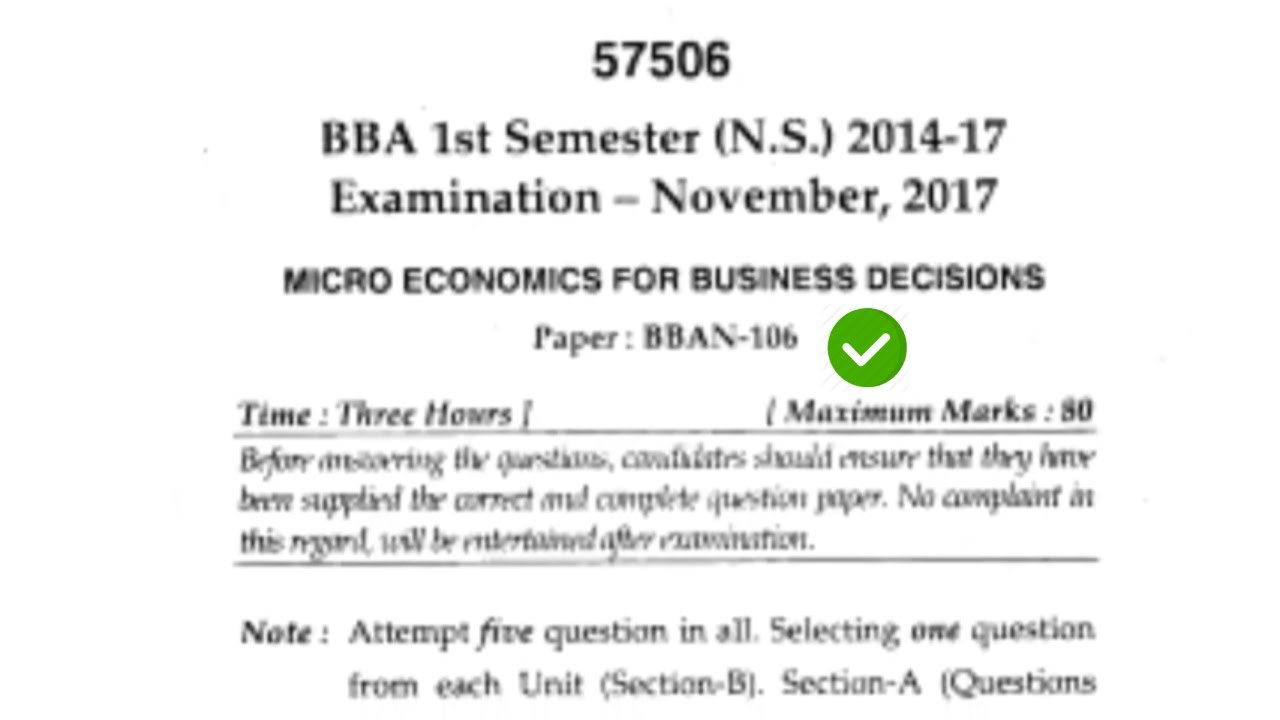 BBA 1st Sem Economics Question Paper mdu #MduQuestionPaper - YouTube