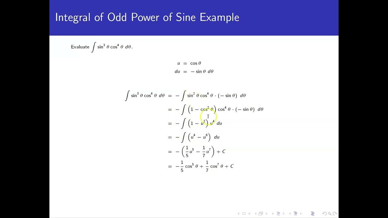 Integral of Odd Power of Sine Example - YouTube
