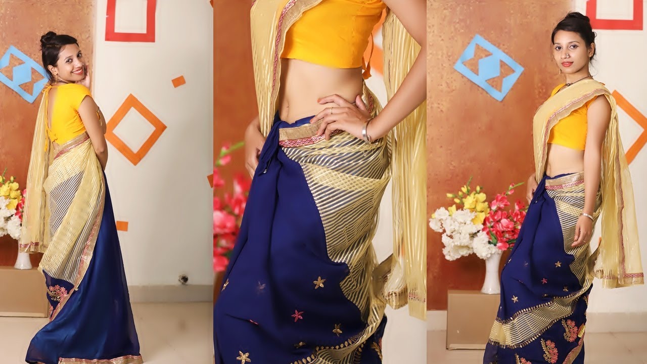 Saree draping with perfect pleats | Patli ladki saree kaise pahne ...