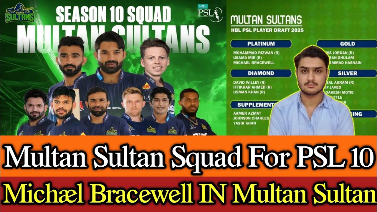 Multan sultan squad for HBL psl 2025 | Michael Bracewell in Multan ...