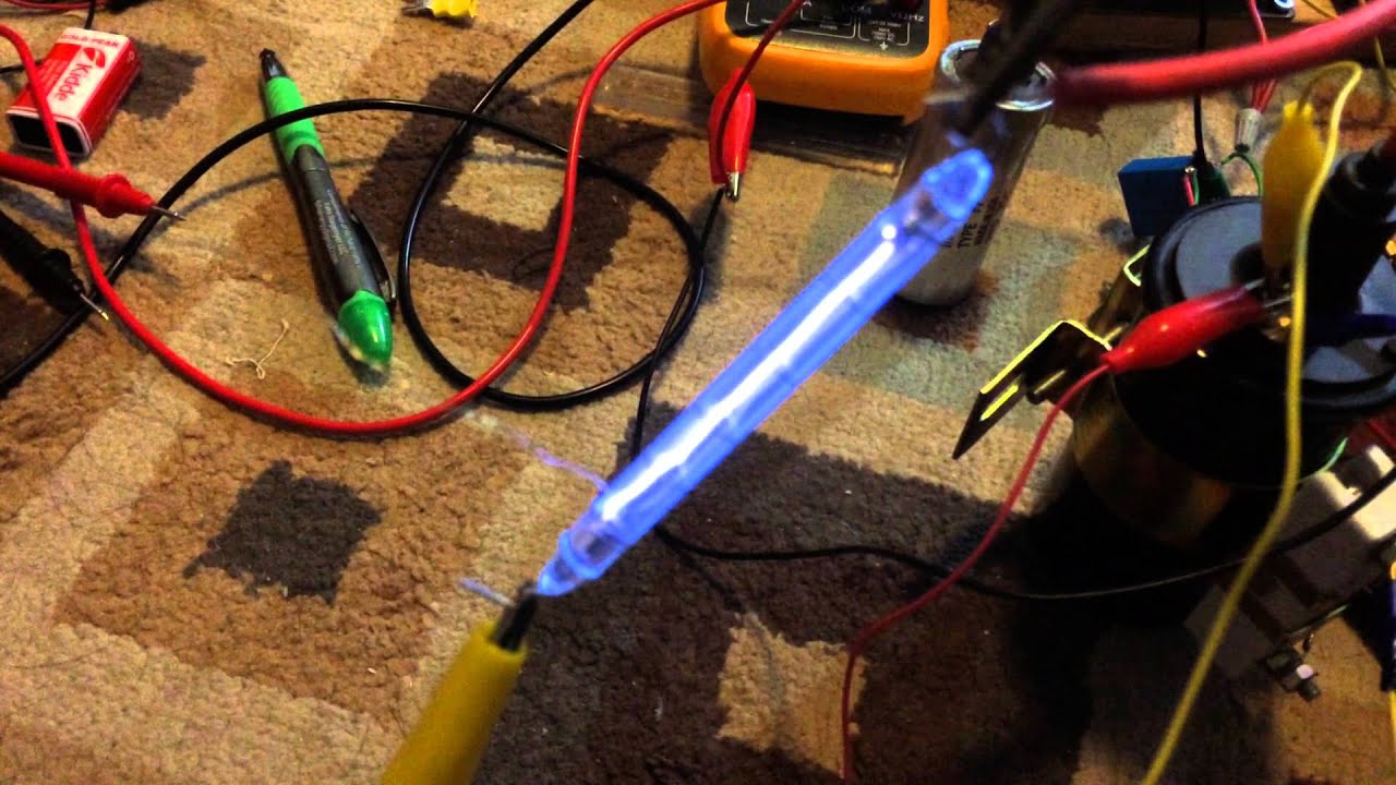 Ignition coil test 100W Xenon Flash Tube - YouTube