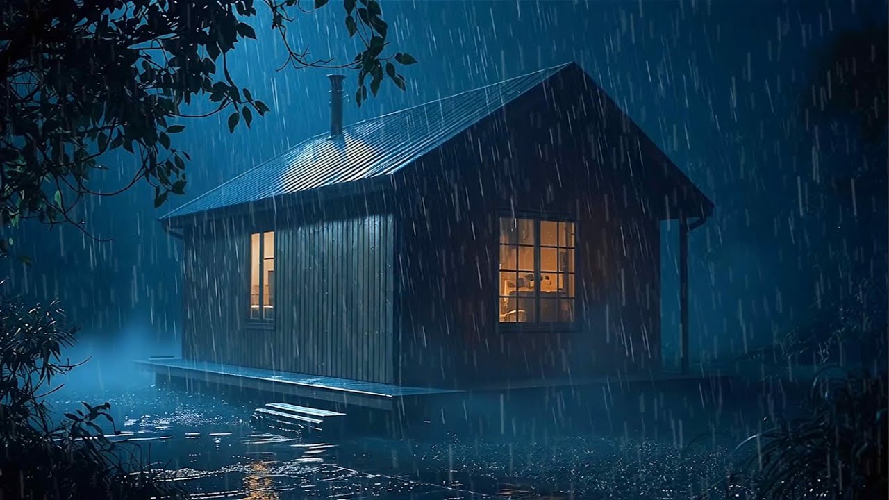 Heavy Rain on a Cozy Cabin Roof – 24/7 Rain for Deep Sleep & Relaxation ...
