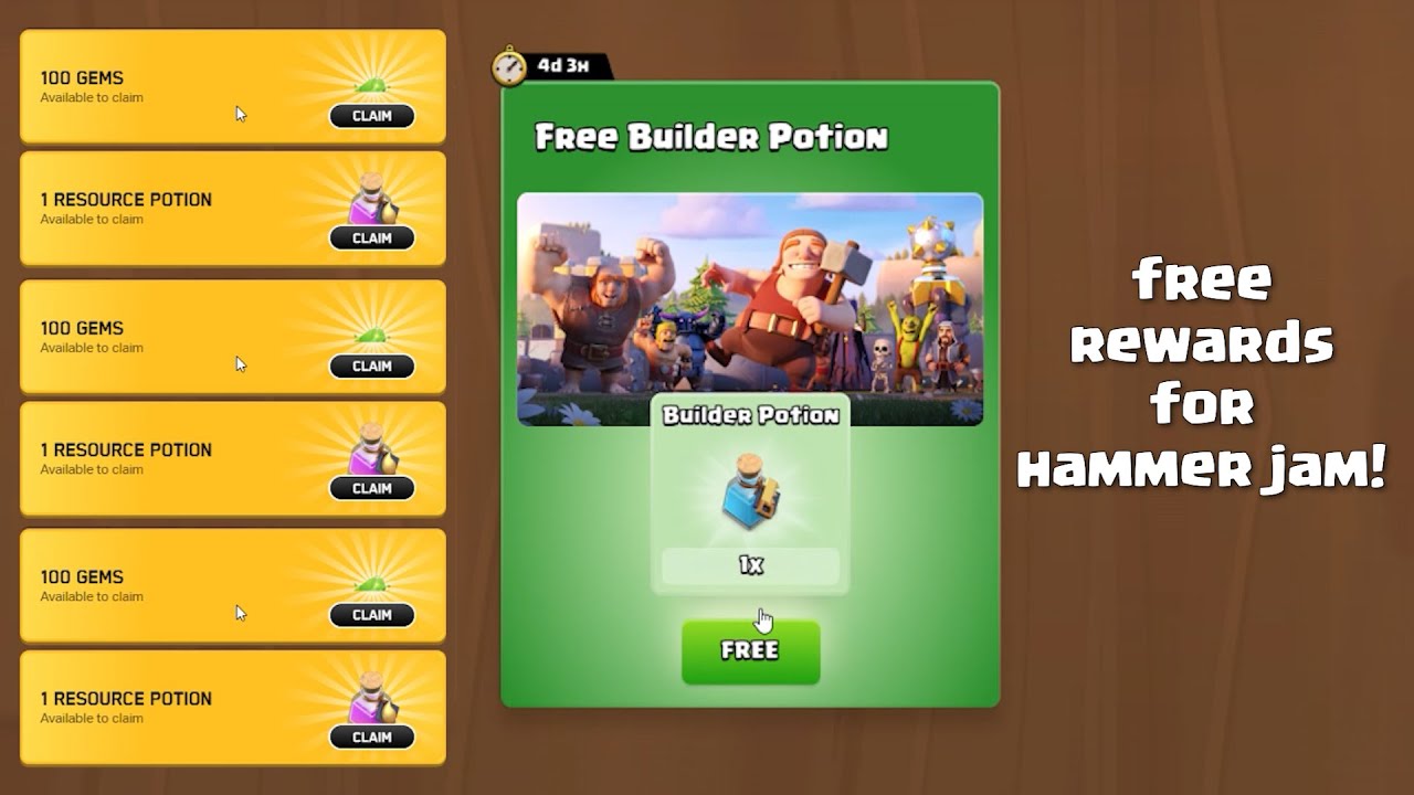 how to get 100 gems and a builder potion for completely free | clash of ...