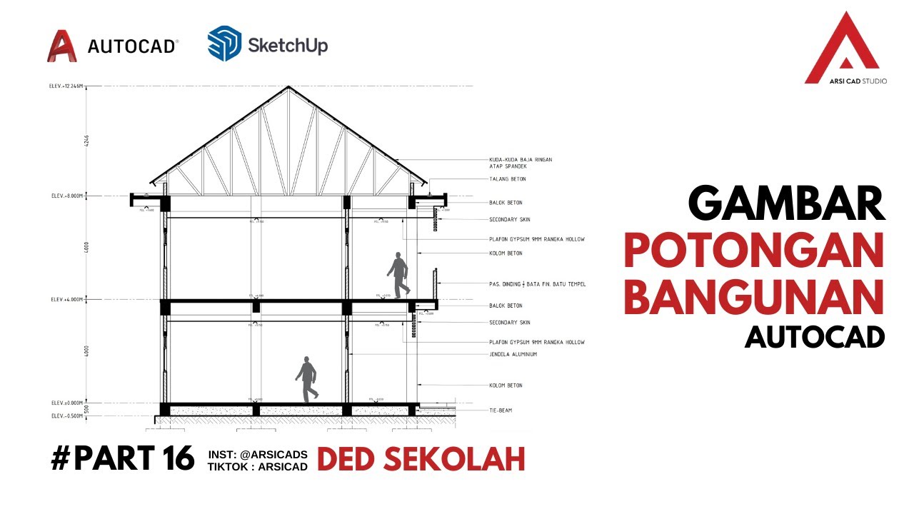 DED SEKOLAH - PART 16 CARA GAMBAR POTONGAN BANGUNAN 2 LANTAI - YouTube