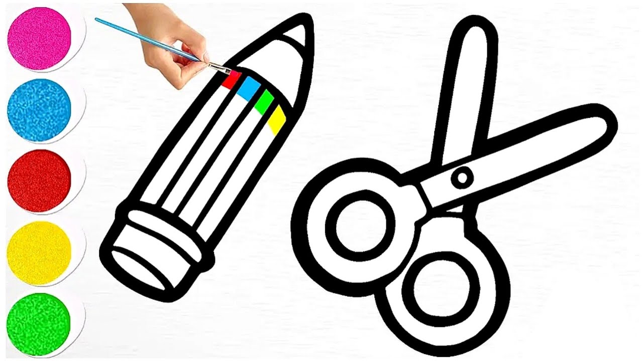 How to draw Scissors and Pencil| Easy drawing for kids and toddlers ...