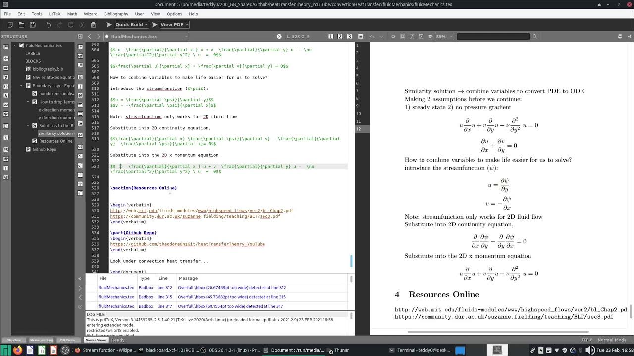 Fluid Mechanics Laminar BL Equation 6 similarity solution ...