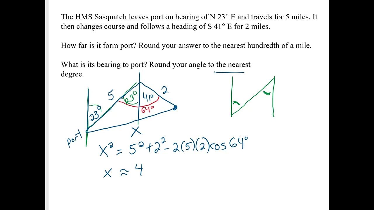 Trig Application Law of Cosines with Bearings - YouTube