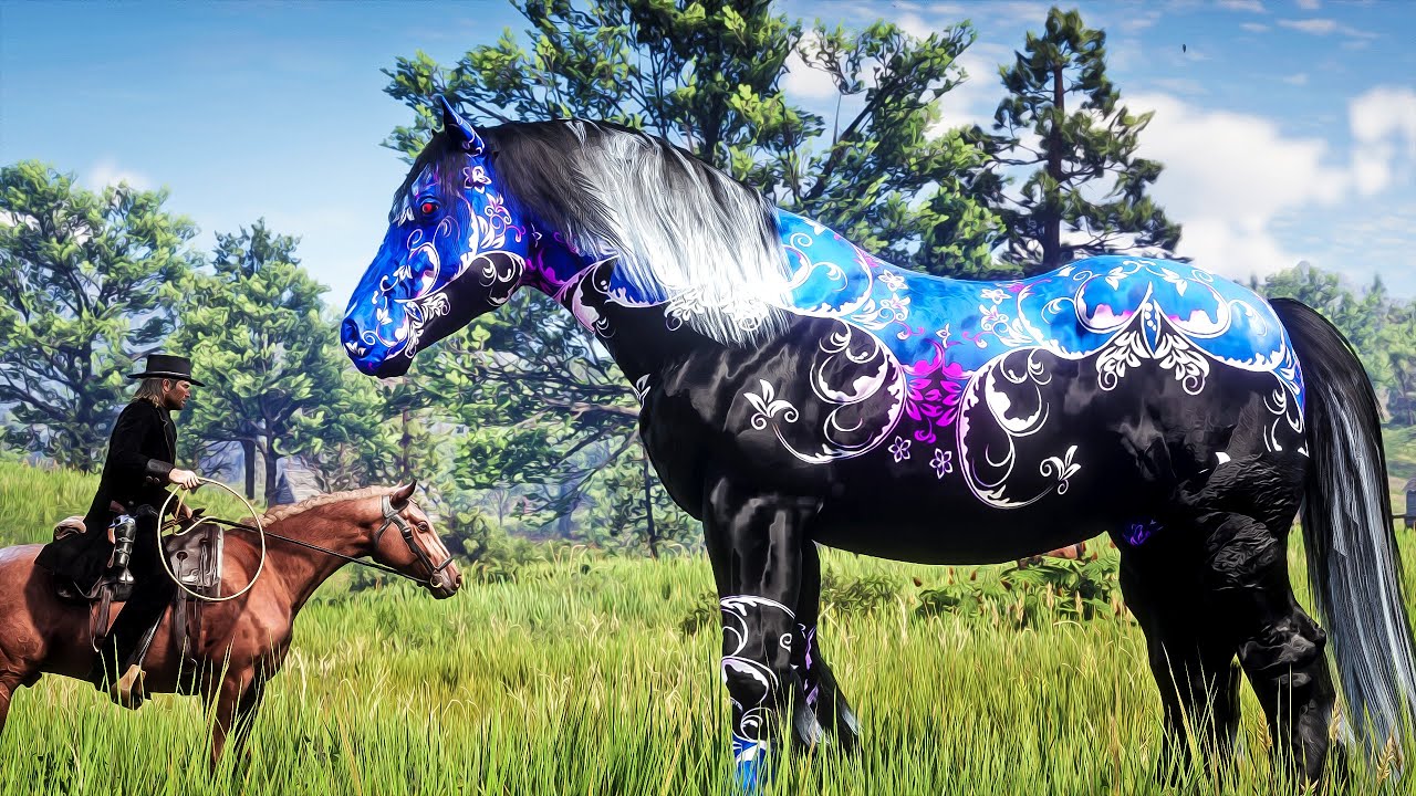 Arthur Morgan Finds & Tames Huge Blue Crimson Mirage Horse Near ...