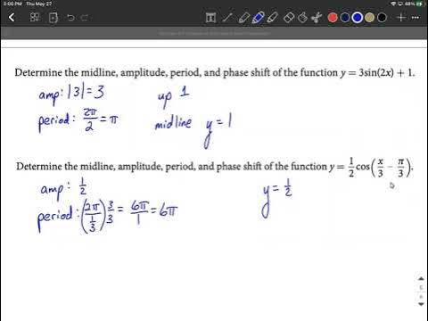Find Amplitude, Period, Phase Shift, Vertical Shift, midline of Sine sin(x) and Cosine cos(x ...