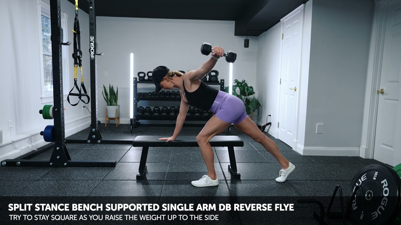 Split Stance Bench Supported Single Arm DB Reverse Flye - YouTube