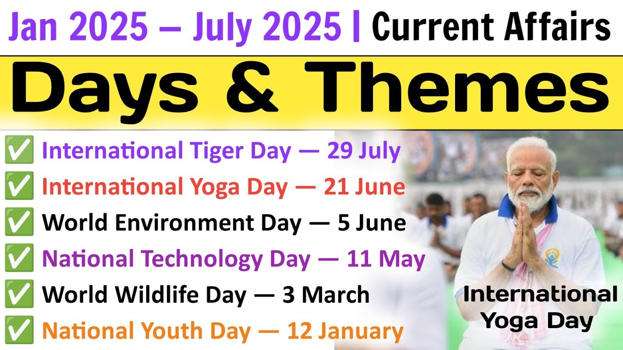 Days and Themes 2025 Current Affairs | January to July 2025 | Important ...