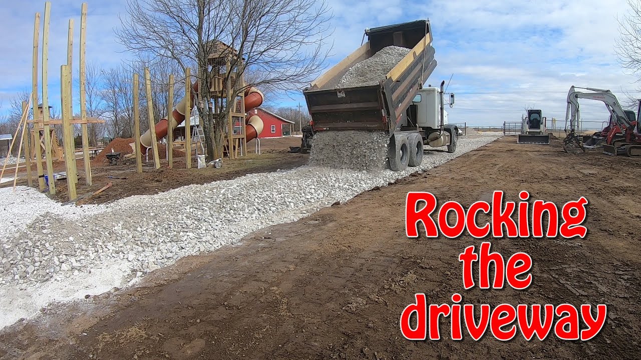 Spreading Rock On The New Driveway At Diamond Grove Adventures - YouTube