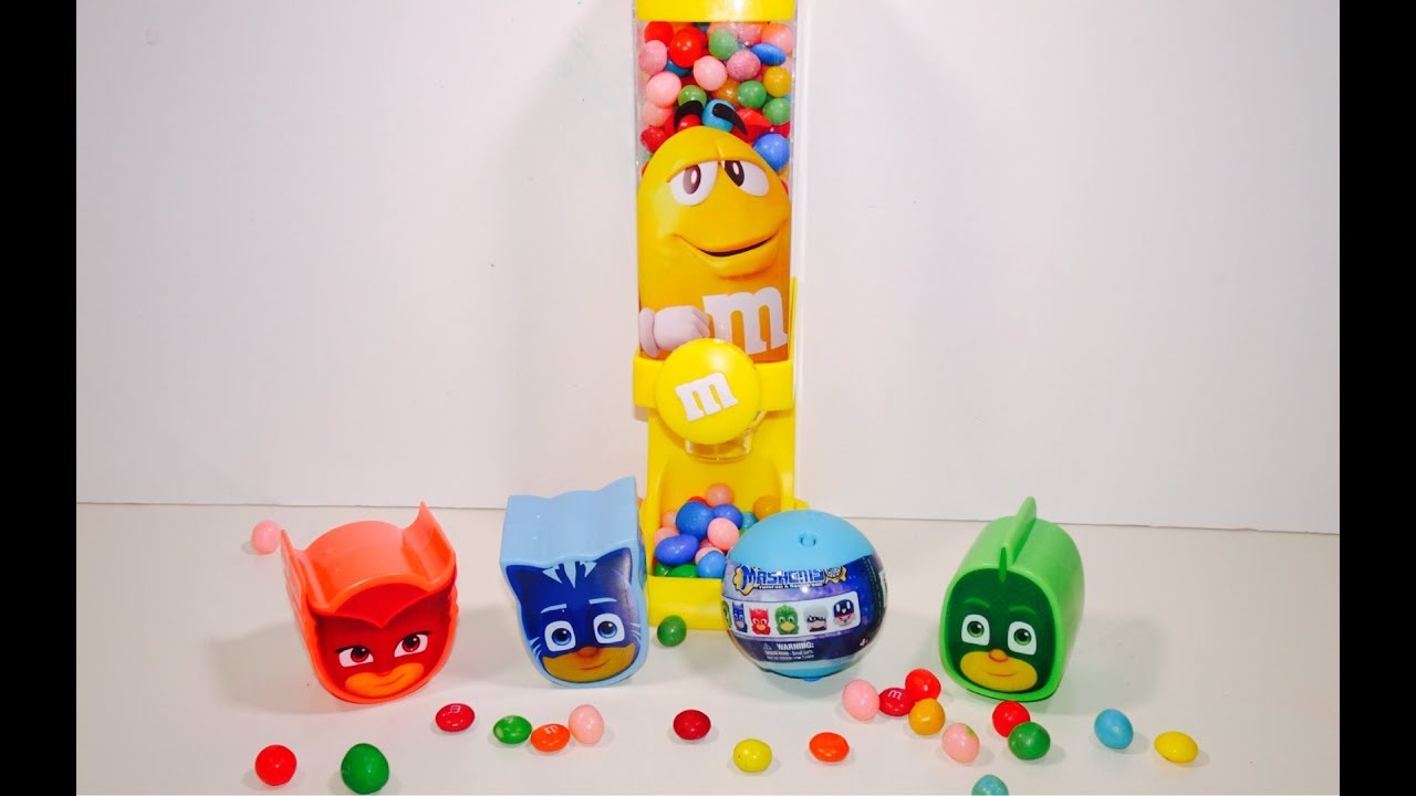 Learn Colors with PJ Mask Surprise Toys in M&M Candy Dispenser PJ Mask ...