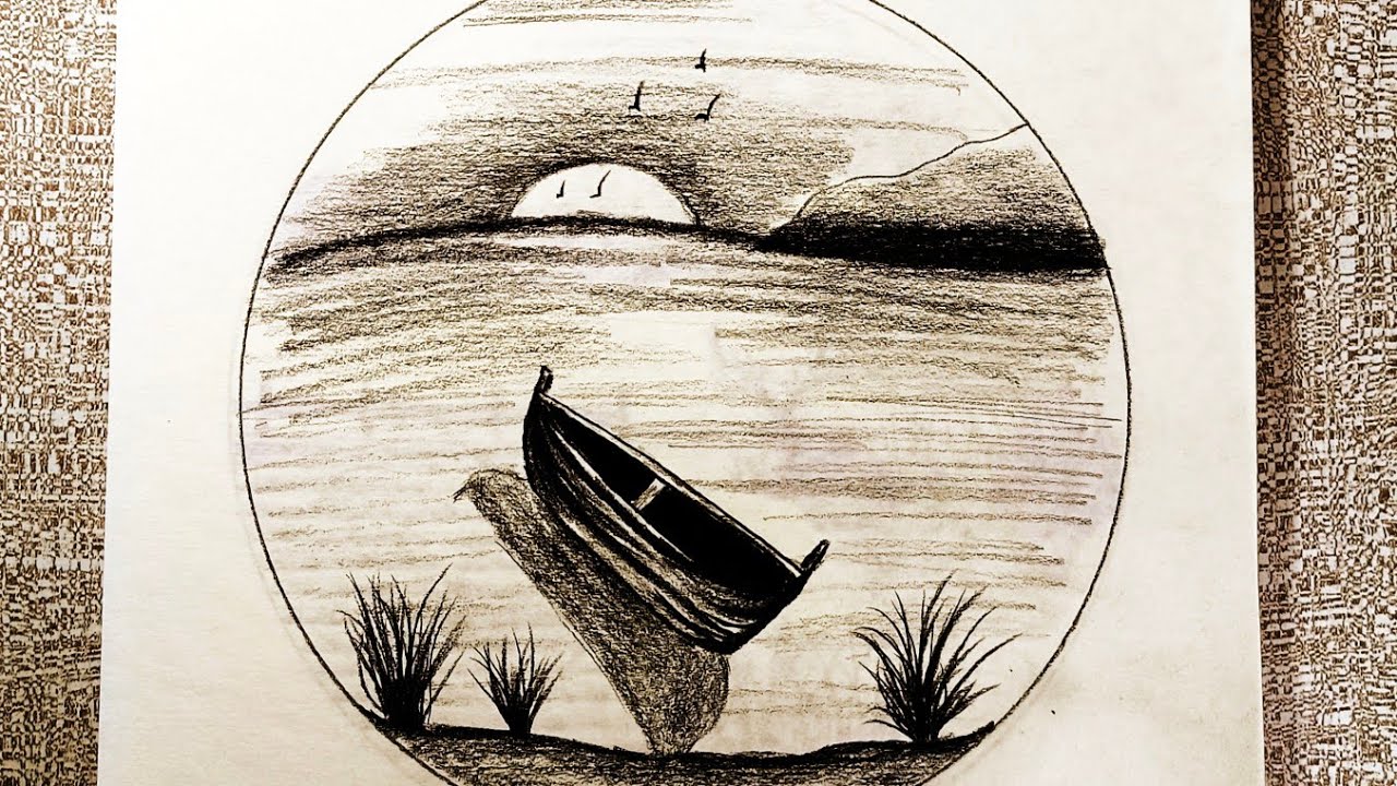 Nice work/Step By Step/How to draw a beautiful river with a boat ...