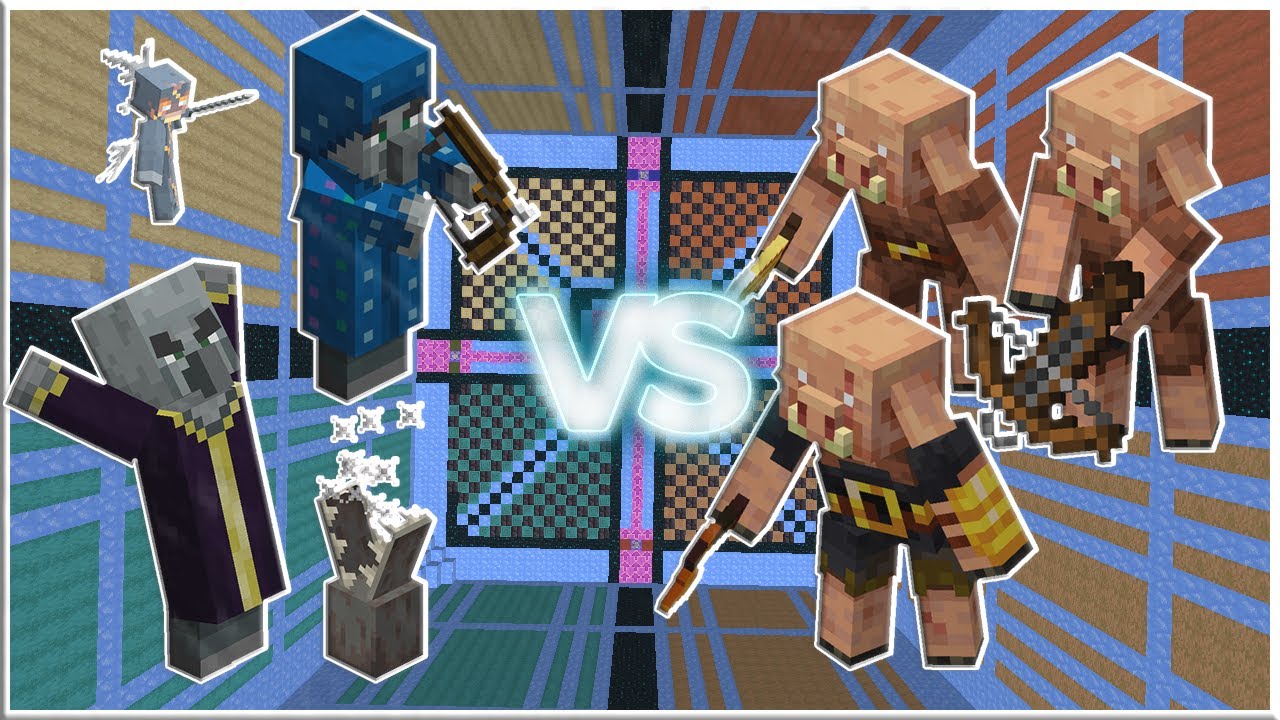Evoker + Illusioner vs Piglins + Piglin Brute - Minecraft Mob Battle 1. ...