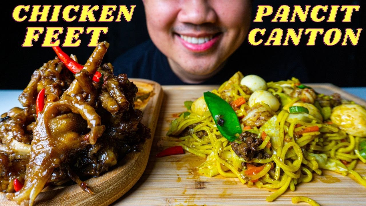 Spicy Chicken Feet and Pancit Canton I ASMR Mukbang I Filipino Food I ...