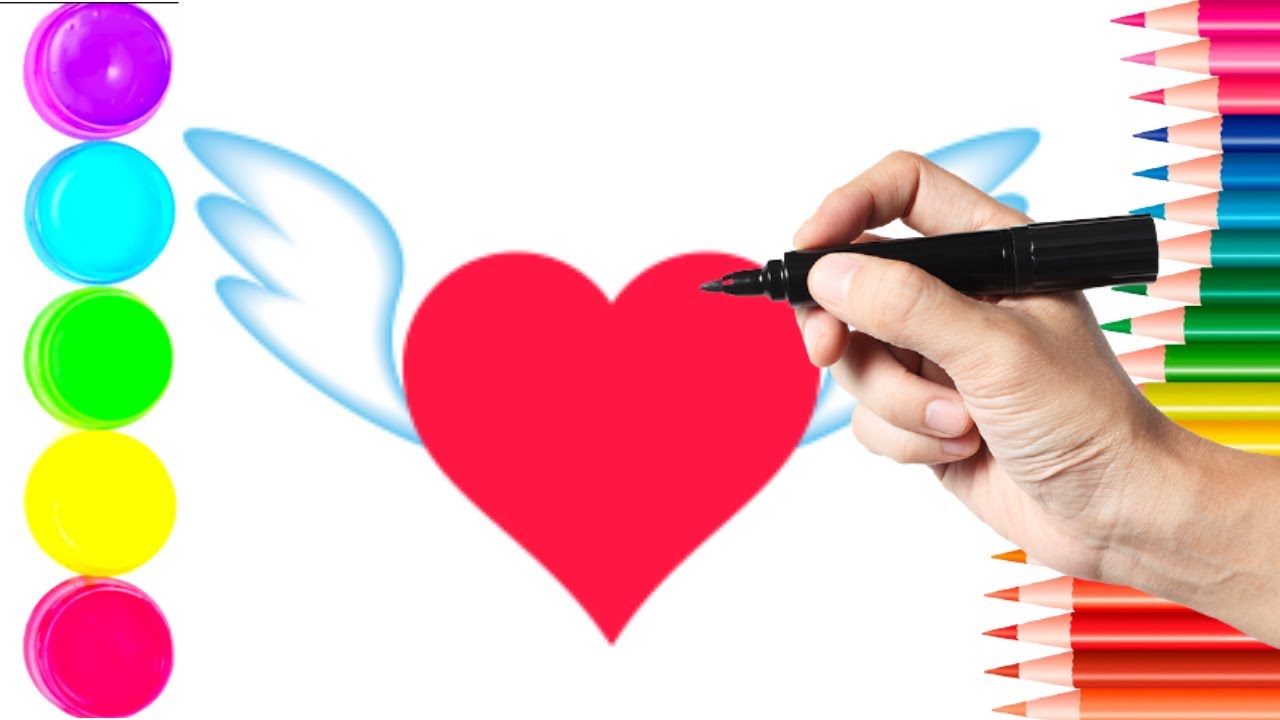 Bolalar uchun qanotli yurak chizish/ Drawing heart with wings for kids ...
