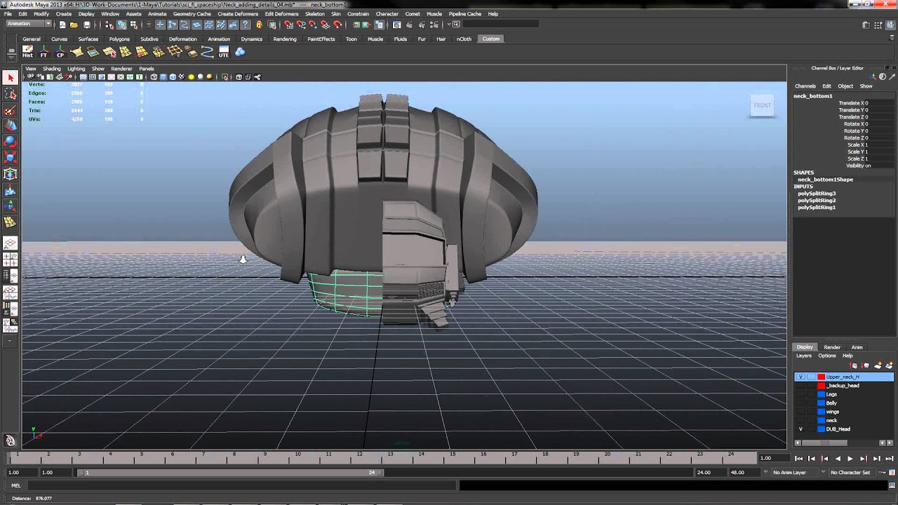 Maya 2013 Modeling 01 SciFi SpaceShip Adding details Neck p.15 - YouTube