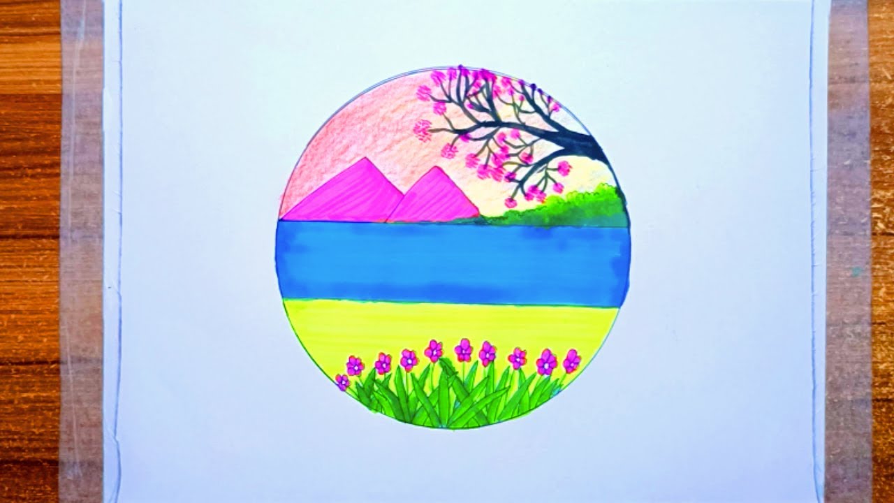 Nature Drawing in Circle 💖💖 ।।💖💖 Very Easy Scenery Art 💖💖 || Circle ...