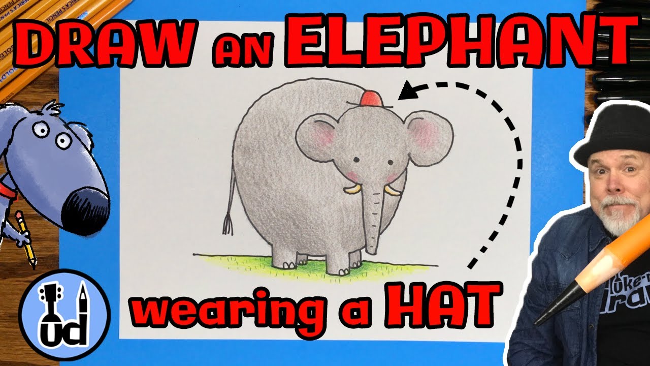 How to draw an ELEPHANT wearing a red Hat - YouTube
