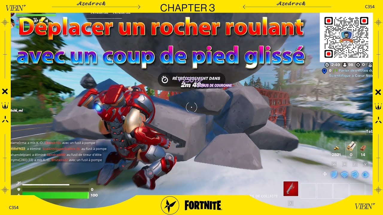 Déplacer un rocher roulant avec un coup de pied glissé, Fortnite ...