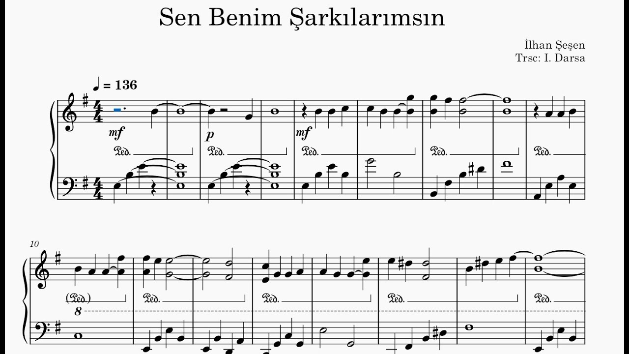 Sen Benim Şarkılarımsın - Free Sheet Music - YouTube