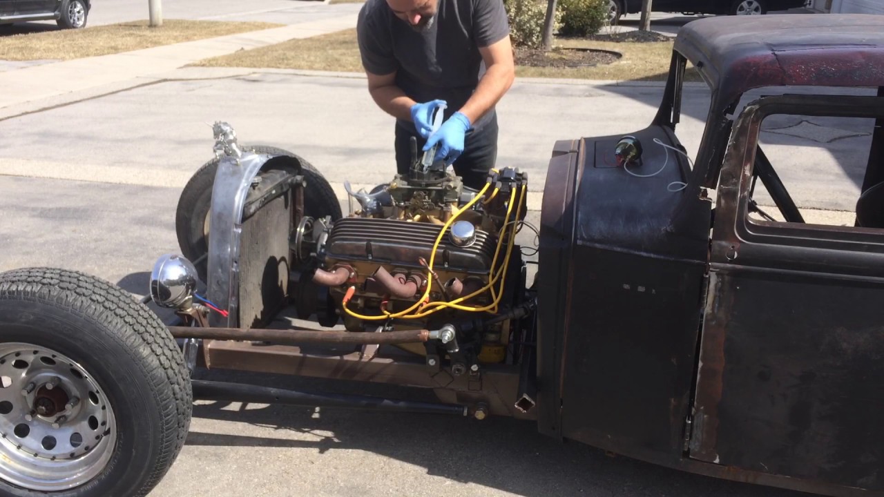 SBC 350 Rat Rod first start attempt - YouTube