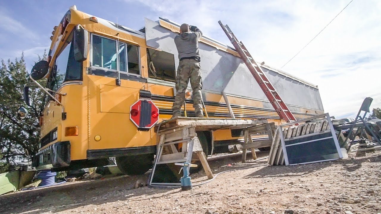 Our Skoolie Roof Raise Takes Shape ~ All* Sheet Metal On - YouTube