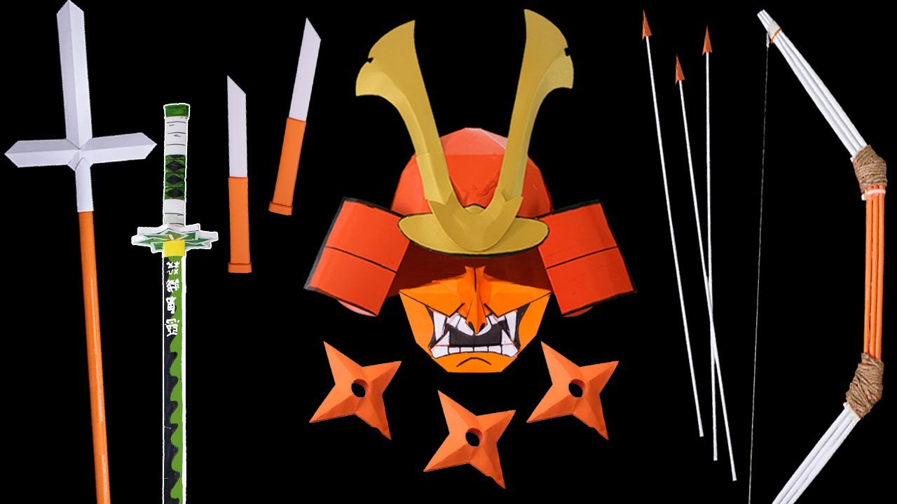 7 Origami Ninja Weapons || Samurai Helmet/Mask/Sword/Spear/Knife/Bow ...