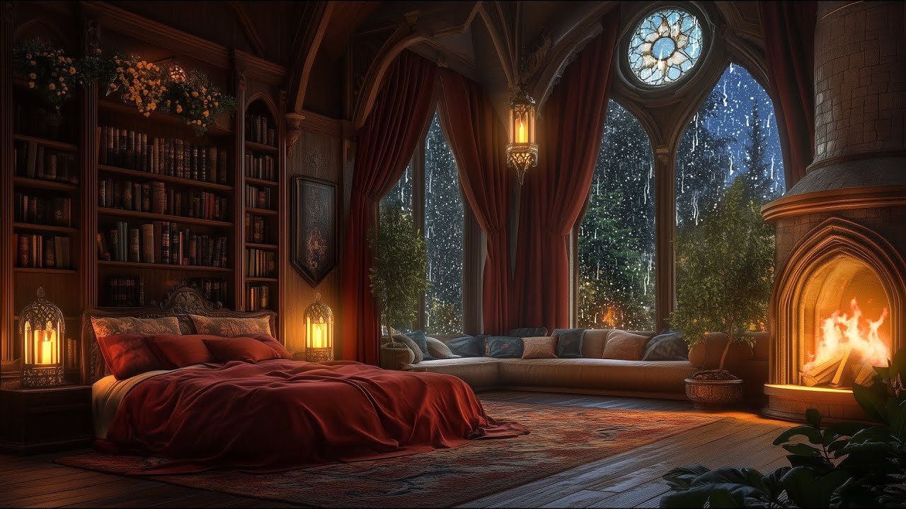 Rain, Wind, Thunder and Fireplace Sounds for Sleeping - Fall Asleep in ...