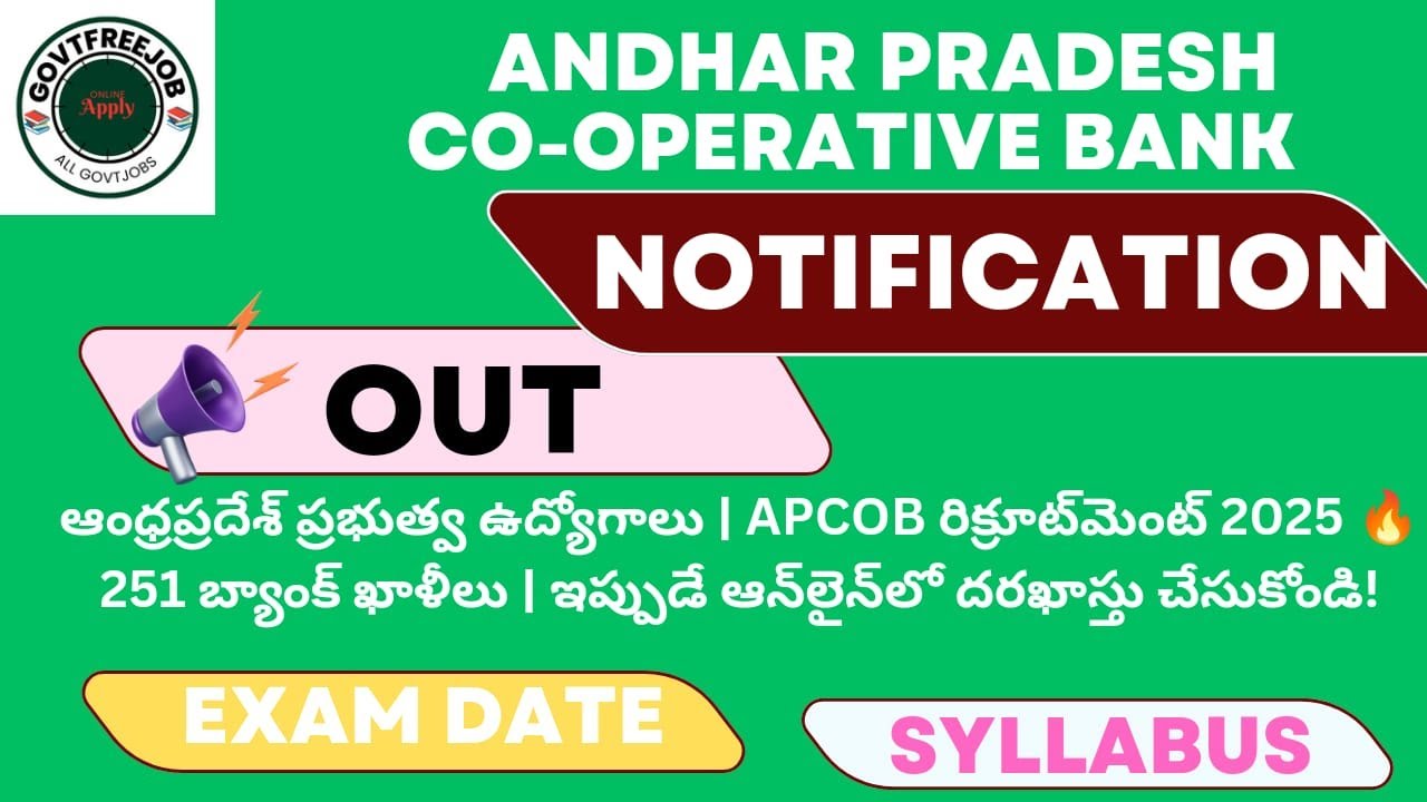 Andhra Pradesh State Cooperative Bank (APCOB) Recruitment for 2025 ...