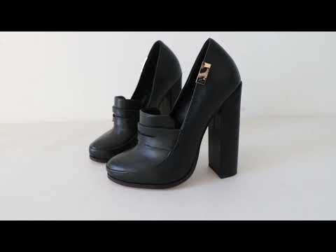 Sorbern Black Matt Women Pump Block Heel Shoes Slip On High Heels